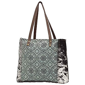 Myra Bags Floral Chic Canvas Tote Teal Cow