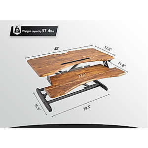 FEZIBO Height Adjustable Standing Desk Converter, 42 Inches Desk Riser, Sit Stand Desk Ergonomic Tabletop Workstation Rustic Brown