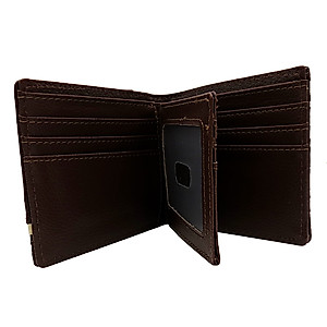 Small Genuine Brown Leather Bifold Wallet with Praying Cowboy Medal, Minimal Thin Folding Wallets with Coin Pocket, Thoughtful Gifts for Men and Women, 4.25 Inches