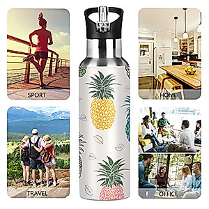 xigua Pineapple Water Bottle with Straw Lid Vacuum Insulated Stainless Steel Thermo Flask for Sports Cycling Hiking School Home,20 oz.