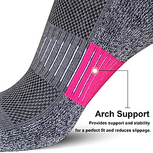 PHETAUM Women's Ankle Athletic Extra Cushion Running Socks, Size 6-9, Dark Gray, 6 Pairs
