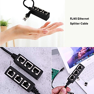 RJ45 Ethernet Splitter Cable, RJ45 1 Male to 3 x Female LAN Ethernet Splitter Adapter/Network Cable Suitable Super Cat5, Cat5e, Cat6, Cat7 LAN Ethernet Socket Connector Adapter