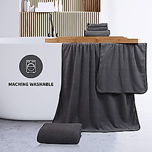 Cosy Family Microfiber 8-Piece Towel Set, 2 Bath Towels, 2 Hand Towels, and 4 Wash Cloths, Ultra Soft Highly Absorbent Towels for Bathroom, Gym, Hotel, Beach and Spa (Dark Grey)