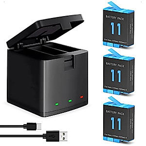 3-Pack Hero 11 Replacement Batteries Compatible with GoPro Hero 11 Hero 10 Hero 9 Black Camera, 3-Channel Battery Charger for GoPro Hero 11/10/ 9 Battery (New Upgrade)