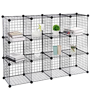 SUPER DEAL Metal Wire Cube Storage Organizer, 12 Cubes DIY Modular Cabinet Bookcase Bookshelf Shoe Rack Stackable Wire Cube Closet for Home, Office, Living Room, Bedroom
