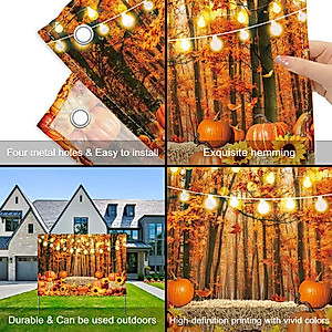 YCUCUEI 7x5ft Fall Forest Photography Backdrop Woodland Pumpkin Landscape Maple Leaves Barn Haystack Background Thanksgiving Party Decoration Harvest Photo Booth
