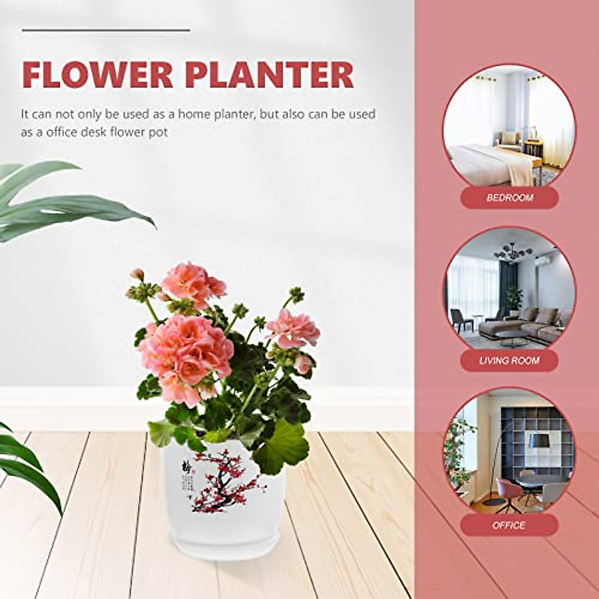 Yardwe Chinese Ceramic Planter Porcelain Flower Pot with Saucer Bonsai Pot Decorative Plant Pot Succulent Planter For Table Centerpiece Home Office Decor