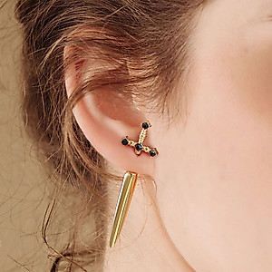 CHASELOV Gothic Earrings For Women, Sword Earrings, Goth Dagger Screw Back Earrings, Cool Mens Earrings, Fake Gauge Illusion Jewelry, Stainless Steel 18g Ear Jacket Earrings (Silver)