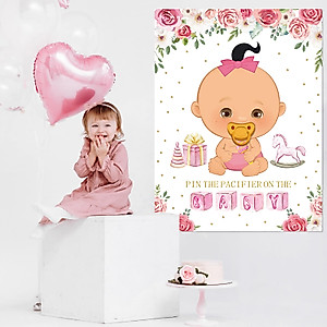 Faccito Pin The Pacifier Baby Shower Games Baby Shower Decoration Include Baby Poster 24 Pacifier Stickers Blindfold Floral Pin Pacifier on Baby Game for Baby Shower Birthday Party Supplies(Pink)