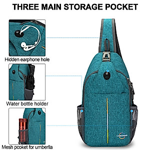 Lumesner Sling Bag Crossbody Sling Backpack with USB Charging Port,Water Resistant Shoulder Bag for Men Women,Lightweight One Strap Backpack Chest bag for Hiking,Cycling,Walking,Biking