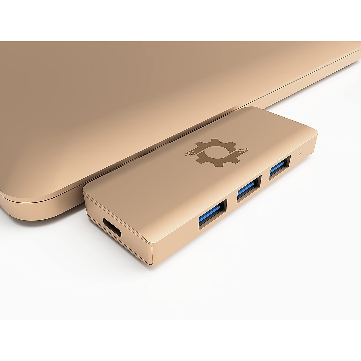 NOV8Tech USB C Hub Gold 6in2 Slim Adapter for MacBook Air M1 2018-2022, Pro M1 2016-2022, Mini Docking station Thunderbolt 3 100W Power Delivery, USB C Data & 3X USB 3.0 Ports, Micro SD/SD Card Reader