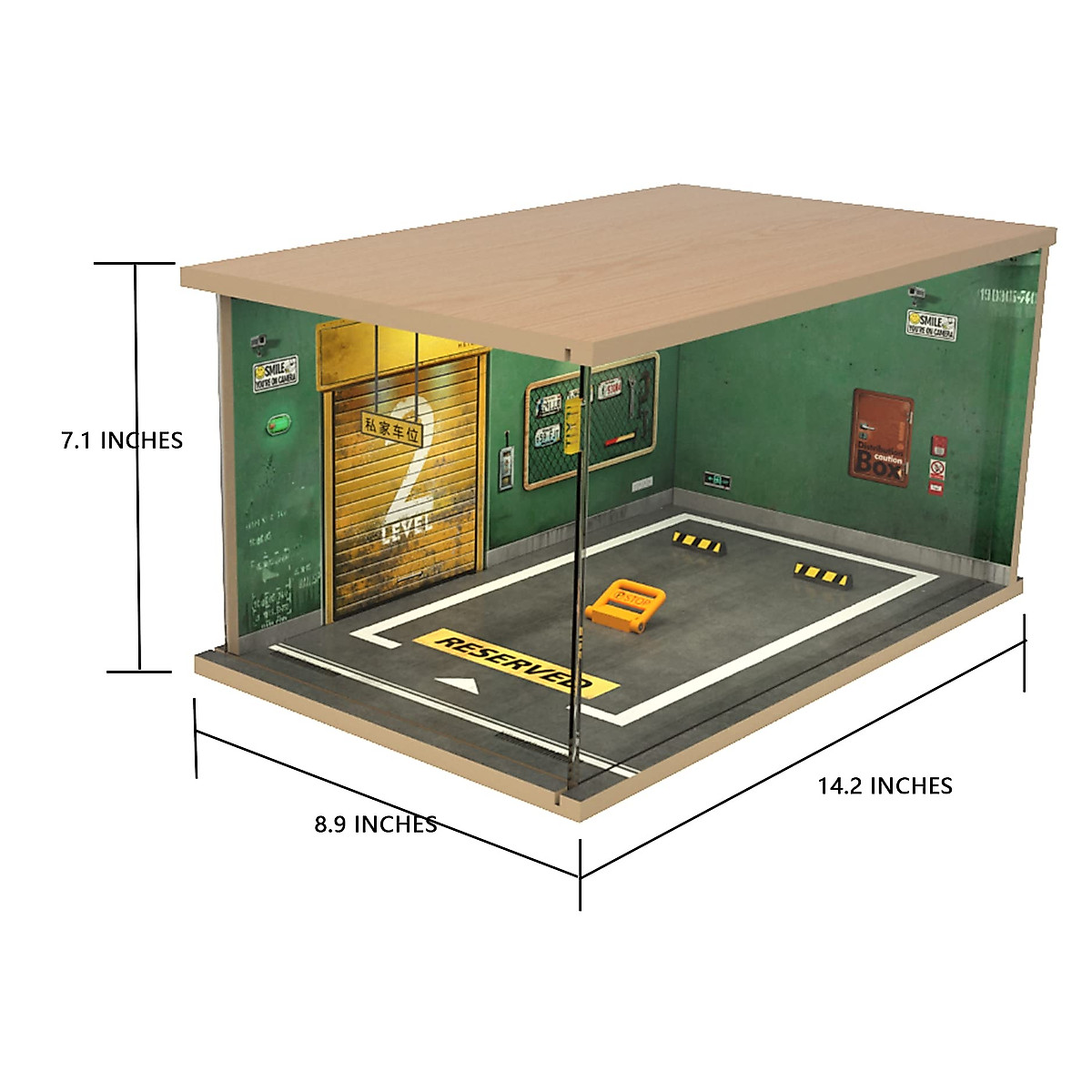 1/18 Scale Model Car Display Case - 1:18 Car Garage Display Case with Clear Acrylic Cover and LED Lighting for Die-Cast Cars (1 Parking Green Wall-Left)