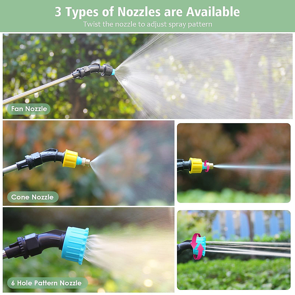 SideKing Battery Powered Sprayer 1.35Gallon/5L, Electric Garden Sprayer with USB Rechargeable Handle, Weed Sprayer with 3 Mist Nozzles, Telescopic Wand, and Shoulder Strap for Lawn and Garden