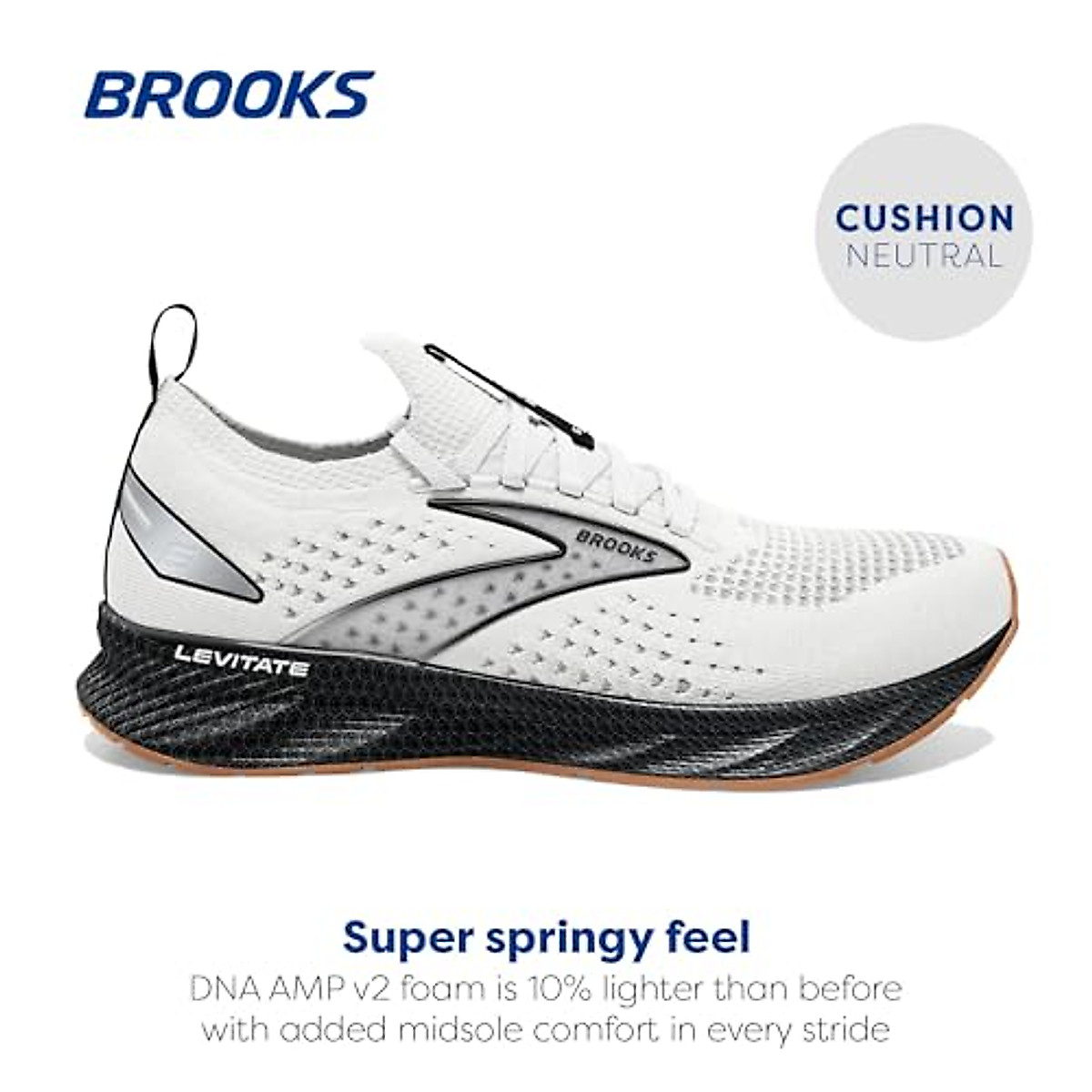 Brooks Men’s Levitate Stealthfit 6 Neutral Running Shoe - White/Black - 11 Medium