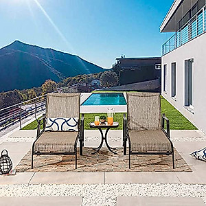 PatioFestival Patio Chaise Lounge Outdoor Adjustable Back Metal Lounge Chair with Bistro Table 3 Pieces for Porch Backyard Pool