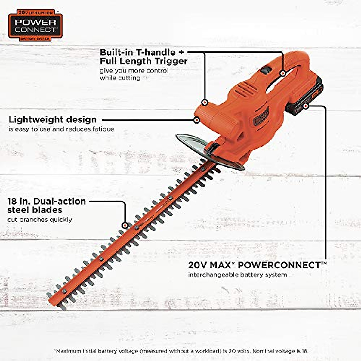 beyond by BLACK+DECKER 20V MAX Hedge Trimmer Kit, 18-Inch (LHT218D1AEV) , Orange