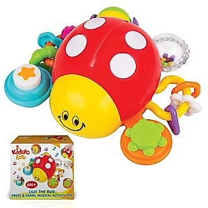 KiddoLab Ladybug Crawling Toy with Fun Sounds, Sliding Rings, Spinning Ball, and Colorful Beads - Develops Cognitive and Motor Skills for 6 Months Plus Babies