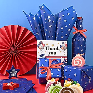 Bolsome 60 Sheets 20 * 20 Inches Silver Star Tissue Paper, Navy Blue Tissue Paper for Gift Wrapping for Birthday Baby Shower Patriotic Themed Party DIY Craft