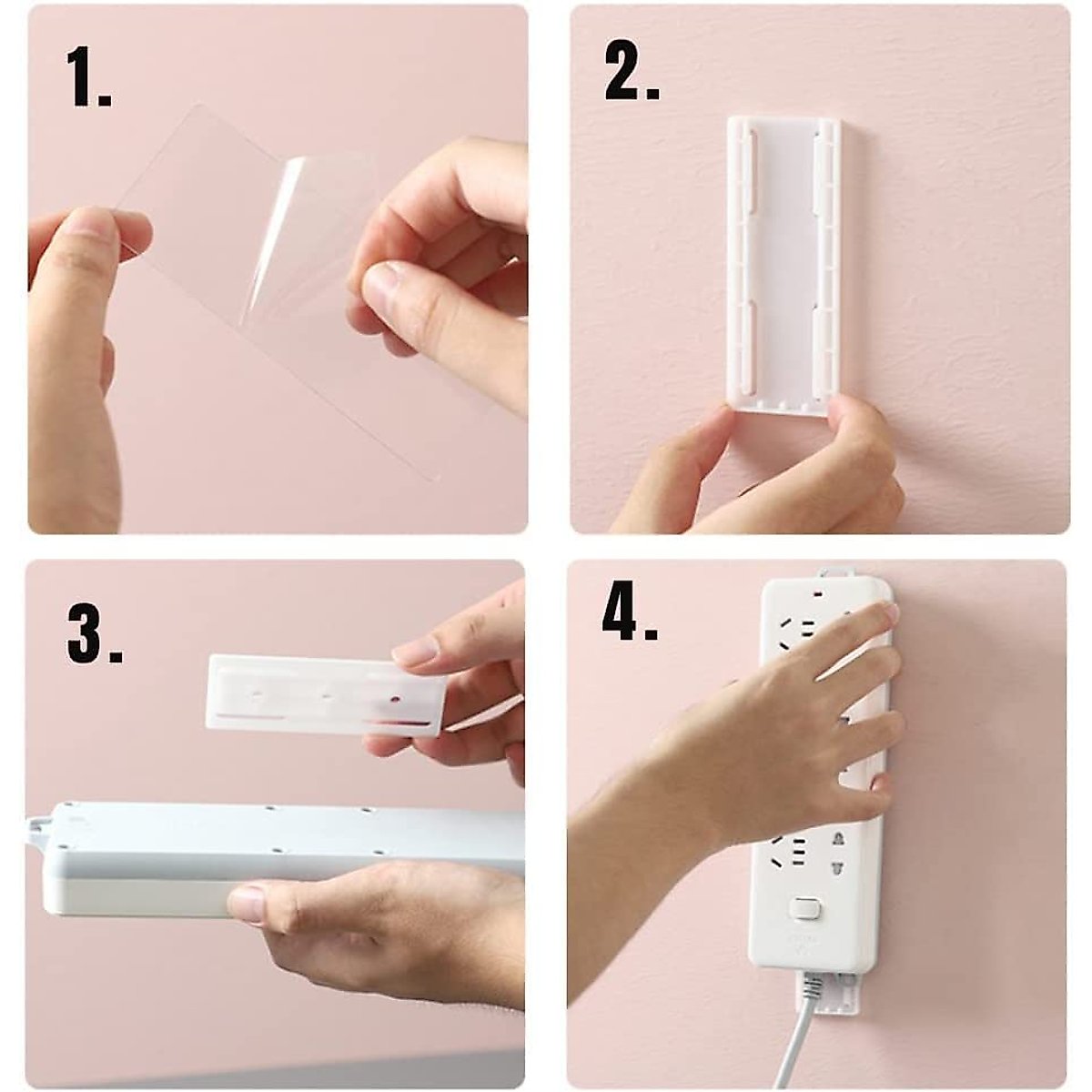 4Pcs Self-Adhesive Desktop Socket Fixer - Self Adhesive Power Strip Holder, Power Strip Holder fixator, Desktop Mountable Plug-in Socket Fixer Bracket Stand (White)
