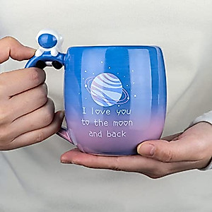 I Love You to the Moon and Back Ceramic Mug with Handle, 16 Ounce Large Coffee Tea Cup Mugs Gift
