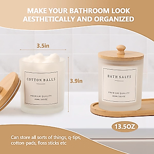 3 Pack Qtip Holder - Bathroom Organizers and Storage, Cotton Round Holder Cotton Swab Dispenser Cotton Ball Holder with Tray, Glass Apothecary Jars with Lids, Bathroom Containers for Floss Pick