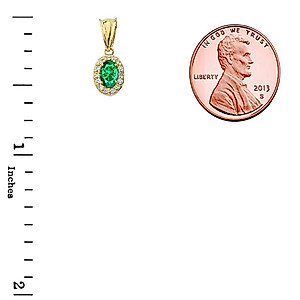 Tiny 10k Yellow Gold Diamond and Genuine Emerald Pendant