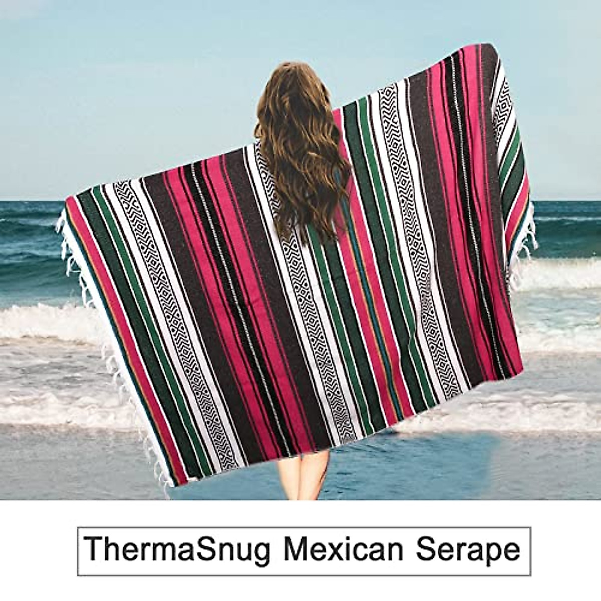 ThermaSnug Mexican Blanket - Handwoven Serape Blanket Perfect as Yoga Blanket, Bed Blanket, Hiking Blanket, Party Decoration Table Runner.
