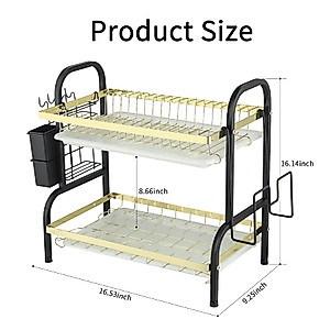 BETTWILL Dish Drying Rack – Carbon Steel Dish Racks for Kitchen Counter – 2 Tier Dish Drying Rack with 2 Drainer Trays,Kitchen Organizer