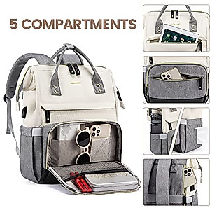 LOVEVOOK Laptop Backpack for Women, 15.6 Inch Work Business Backpacks Purse with USB Port, Large Capacity Educators Nurse Bag Backbag, Waterproof Casual Daypack for Travel,White-Grey-Black
