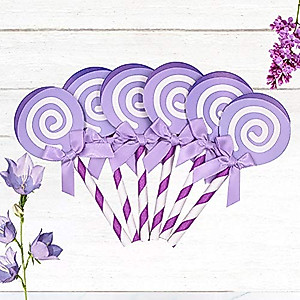 Amosfun Lollipop Cupcake Picks Paper Birthday Cake Toppers Lovely Lollipop Bow Cake Decorations Dessert Table Decorative Supplies Creative Lollipop Cake Insert Purple for Party Cake Decortion