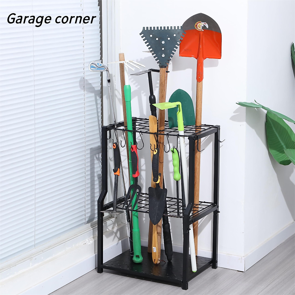 UU-Major Garden Tool Organizer for Garage Corner Heavy Duty,Garage Storage Organization for Broom,Mop,Rakes,Free Standing,Yard Tool Holder for Lawn/Shed/Outdoor.