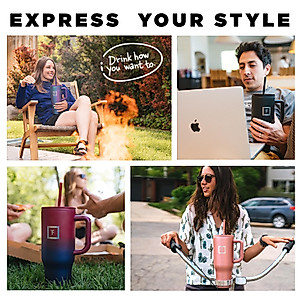 IRON FLASK Co-Pilot Insulated Mug w/Straw & Flip Cap Lids - Cup Holder Bottle for Hot, Cold Drink - Leak-Proof - Water, Coffee Portable Travel Mug - Burgundy, 40 Oz