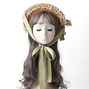 COSDREAMER Girls Women Tea Party Sun Hat Lace Ribbons Straw Hats (Light green)