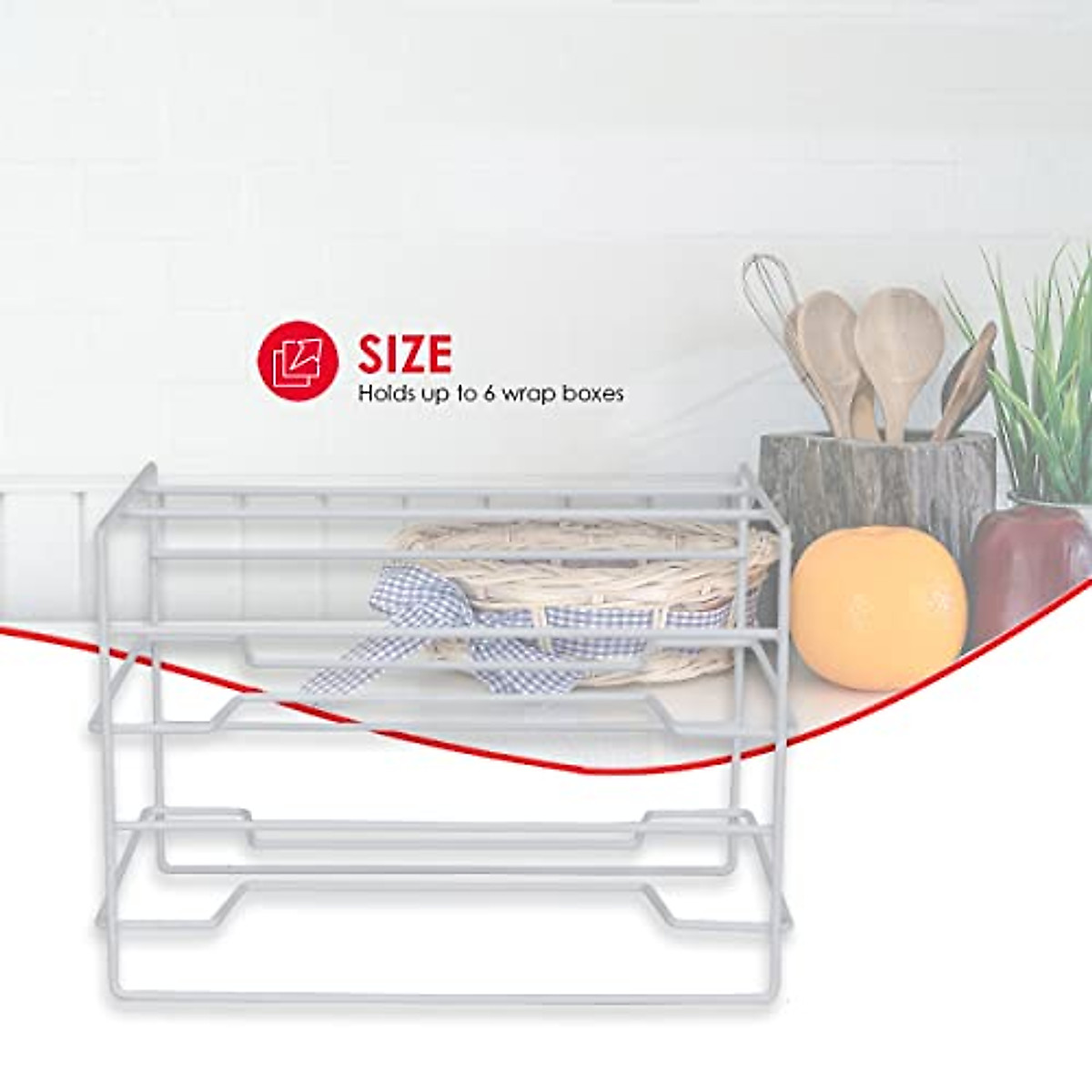 Home Basics 3 Tier Heavy Duty Kitchen Countertop or Cabinet Wrap Organizer for Food Wrap, Foil, Wax Parchment Paper, Plastic Bags White Finish