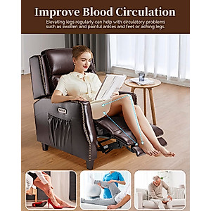 Genuine Leather Recliner Chair, Power Recliner Built-in High Elastic Sponge, Power Recliner Chair for Living Room, Home Theater, Bedroom, Office - Dark Brown