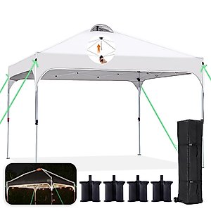 Quictent 10x10 Pop up Canopy Tent Easy One Person Set up, Portable Instant Shelter with Vent, Ez up Canopy with Reflective Top and Fluorescent Rope for Camping Backyard Patio-White