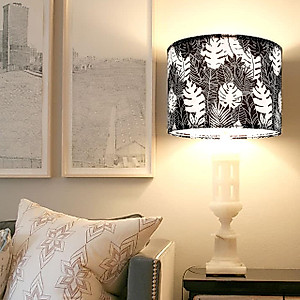 GO&SO Floral Area Medium Drum Lamp Shades 13" Top x 13" Bottom x 10" High (Spider) Transitional Black & White Lampshade Table Lamp & Bedside Lamp - Handcrafted - Perfect for Art Decor
