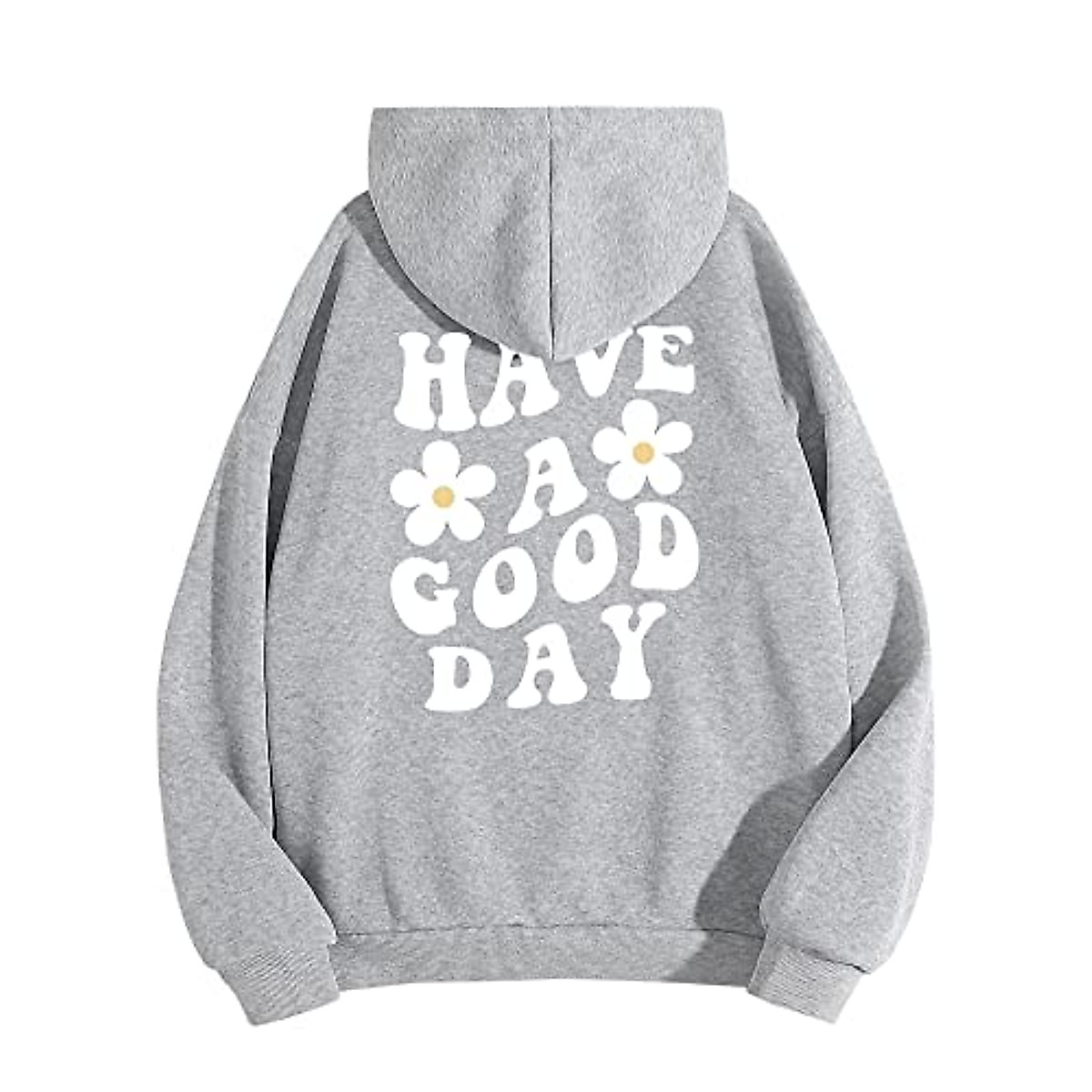 Cioatin Women’s Y2K Slogan Letter Graphic Oversized Aesthetic Hoodie Drop Shoulder Fleece Hooded Sweatshirt Pullover Light Grey