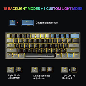 E-YOOSO 60 Percent Mechanical Keyboard, Z-11 Gaming Keyboard with Blue Switches Backlit Small Compact Wired Keyboard 60% Keyboard, Portable 60% Percent Keyboard Gamer(Black Grey)