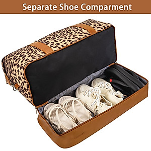 Weekender Bags For Women With Shoe Compartment Large Capacity Travel Overnight Bags Perfect For Travel/Gift (Leopard)
