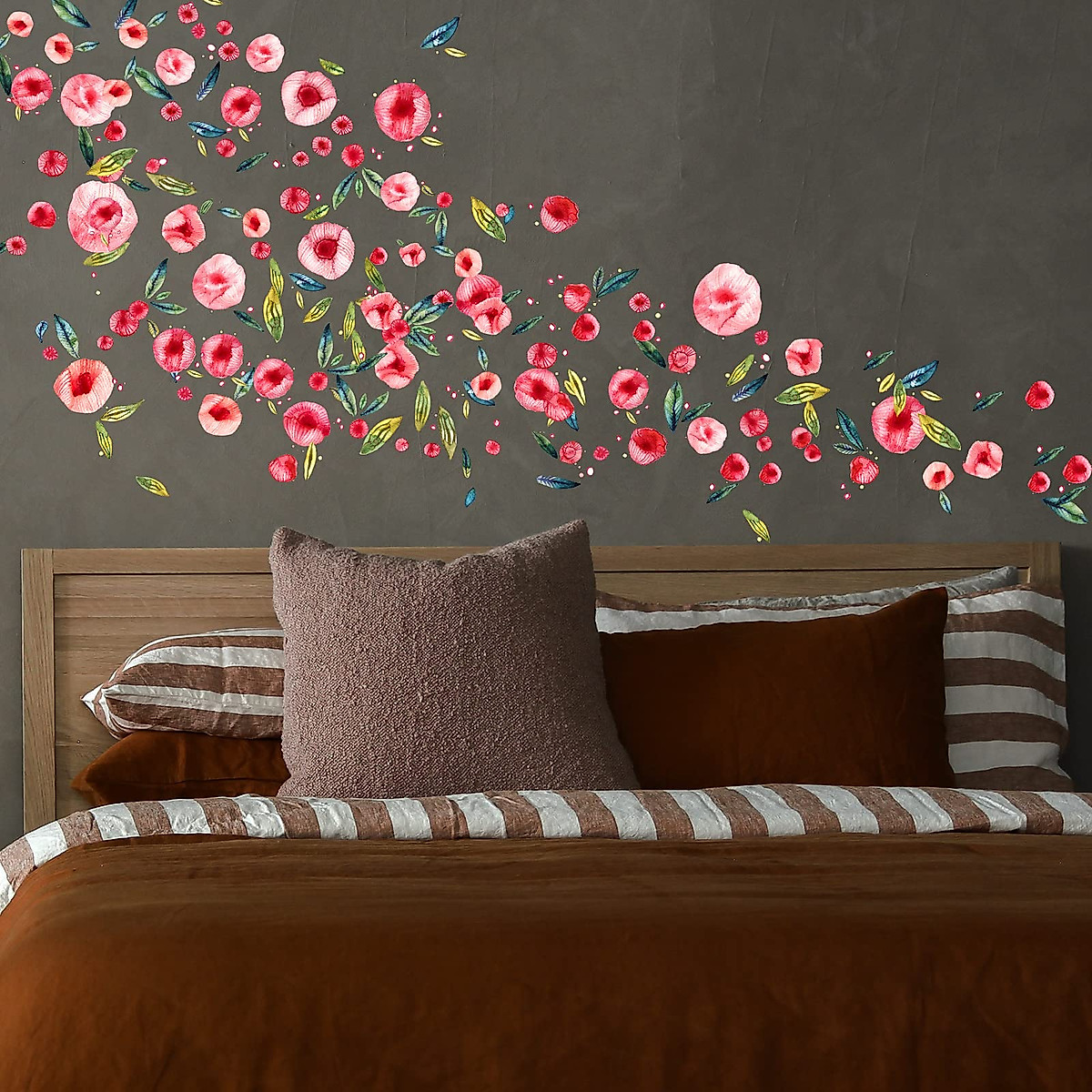 Lemoncuter Peony Flower Wall Decals, Pink Floral Wall Decals Flower Wall Stickers Peel and Stick, Large Rose Flower Wall Decal for Walls Girls Bedroom Kids Living Room Nursery Classroom Decoration