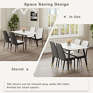 WEKEOT 50" White Modern Sintered Stone Dining Table Set for 4 Faux Marble Dining Table with 4 Upholstered PU Leather Chair Dining Room Table Set(1White Table+4White and Gray Chairs)