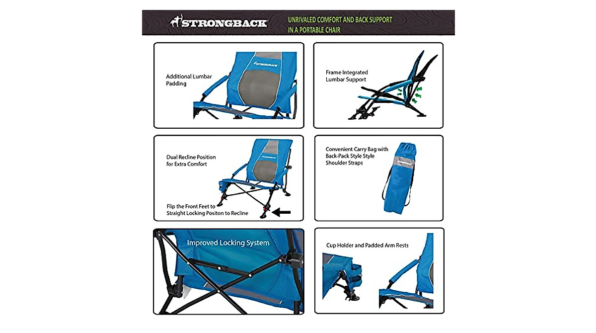 STRONGBACK Beach Chair Low Gravity Recliner 2.0 - Portable & Supportive