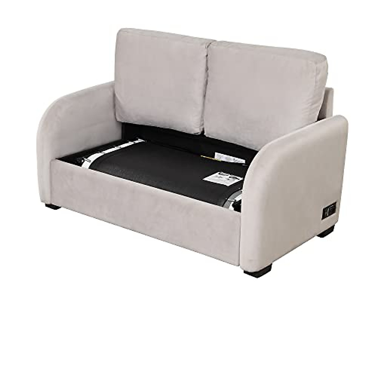 Multifunctional Velvet Loveseat Sofa with Pull Out Sleeper Couch Bed ,USB Port ,3-pin Plug & Twin Memory Mattress for Living Room Furniture Sets, Spaces Saving Design for Home, Apartment and Office