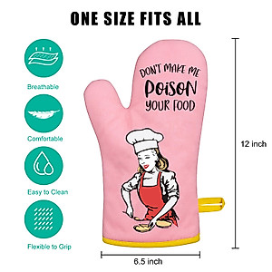 Miracu Funny Oven Mitts, Fun Pink Oven Mitt Set, Retro Kitchen Mitts - Baking Cute Oven Mitts for Women Friend, Mothers Day, Unique House Warming, Birthday Cooking Gifts for Women, Mom Wife Baker Her