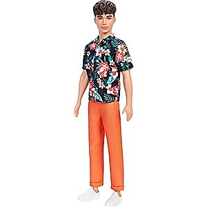 Barbie Fashionistas Ken Doll #184 with Brown Cropped Hair Wearing Hawaiian Shirt, Orange Pants & White Deck Shoes