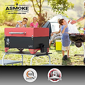ASMOKE Portable Pellet Grill, Small Smoker Grill for BBQ, Camping, Tailgating, RV Cooking, 8 in 1 Tabletop Mini Outdoor Grills & Smokers, Wood Pellet Smoker 256 Sq. In ideal for Family of 4, AS300 (RED)