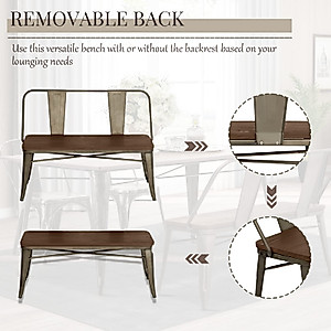 YOLENY EROMMY Metal Bench Industrial Mid-Century 2 Person Chair with Wood Seat,Dining Bench with Floor Protector Copper AZ1006