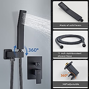 Cobbe 12 Inch Shower System, Black Shower Faucets Sets Complete with Valve High Pressure Rain Shower Head, Bathroom Mixer Shower Set Wall Mounted Matte Black (Faucet Rough-in Valve Body and Trim)