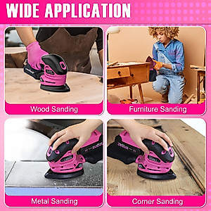 Cordless Detail Sander - 20V Electric Hand Sander with 22Pcs Sandpapers, 12000 RPM Mouse Sander with Dust Bag, Compact Palm Sander Tool for Tight Spaces Woodworking, 2.0Ah Battery and Charger Included